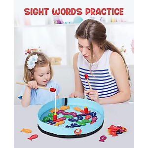 GAMENOTE Sight Words Wooden Magnetic Fishing Game - 220 Fish, Phonic Games for Kids Ages 3-9 Pre K to 3rd Grade, Dolch Sight Words Level 1 - Level 5 Educational Brain Games (220)