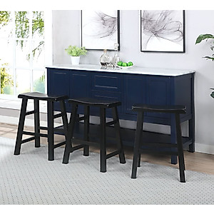 eHemco Heavy-Duty Solid Wood Saddle Seat Kitchen Counter Height Barstools, 24 Inches, Black, Set of 3