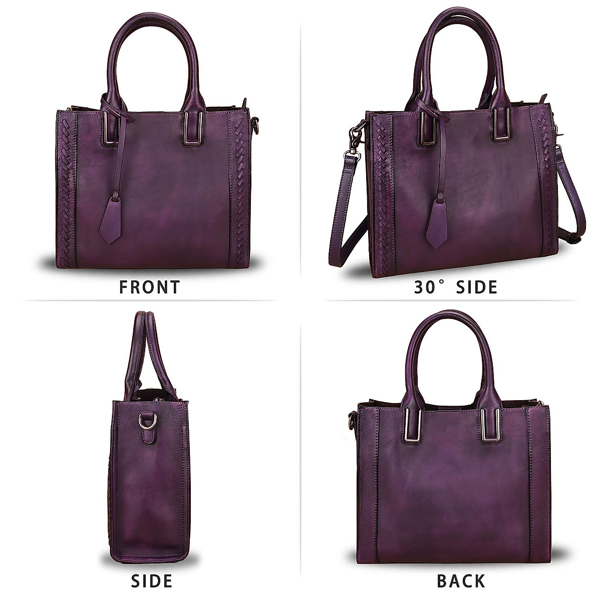 Genuine Leather Satchel Handbag for Women Vintage Handmade Shoulder Bag Cowhide Tote Purse (Purple)