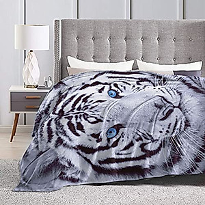 White Tiger Blanket 60 X 50 Inch Lightweight Flannel Fuzzy Blanket Aesthetic Microfiber Cozy Soft and Warm All Seasons Fleece Cool Plush Blanket for Couch Bed Sofa Farmhouse