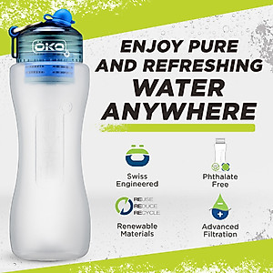 ÖKO - Advanced Water Bottle with Filter Derived from NASA Technology, Filtered Water Bottle for Travel/Outdoors & Home, Water Filter Bottle for Harmful Contaminants (1 L, Arctic)