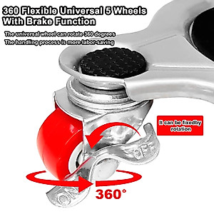 Heavy Duty Furniture Movers Dolly with 5 Wheels Carbon Steel Panel Furniture Lifters Tool Set 360°Rotation Rubber Wheel with 2 Brakes 2800LBs Load Capacity Moving Dolly for Large Furniture（Silver）