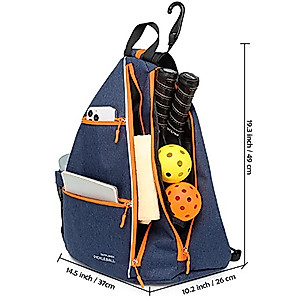 OUTPLORER Pickleball Bag for Men Women Pickleball Backpack Reversible Crossbody Sling Bag Sports Pickleball Sling Bag Adjustable Pickleball Backpack with Fence Hook (Neon Orange A, Middle)
