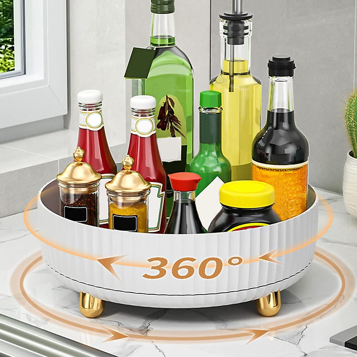 360° Rotating Lazy Susan, Makeup Organizer,Turntable Organizer for Cabinet, Rotating Storage Tray Round Turntable Storage Tray for Vanity Bathroom Kitchen Organized, Cosmetics, Condiment White L