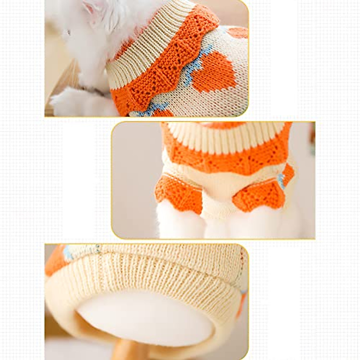 apott Cat Sweater Pet Knitted Dress Winter Warm Clothes for British Shorthair Burmese Cornish Rex Scottish Fold Siamese Orange - S