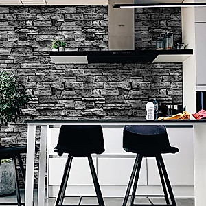 Jeweluck Grey Brick Wallpaper Peel and Stick Wallpaper 17.7inch×118.1inch Faux Stone Self Adhesive Wallpaper Kitchen Backsplash Peel and Stick Brick Contact Paper Removable Wall Paper Decor Vinyl