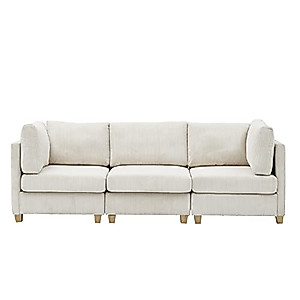Modern Convertible L Shaped Couch, Soft Corduroy Fabric Multi-Combination Living Room Sectional Couch (Beige) (MFW1281-5)