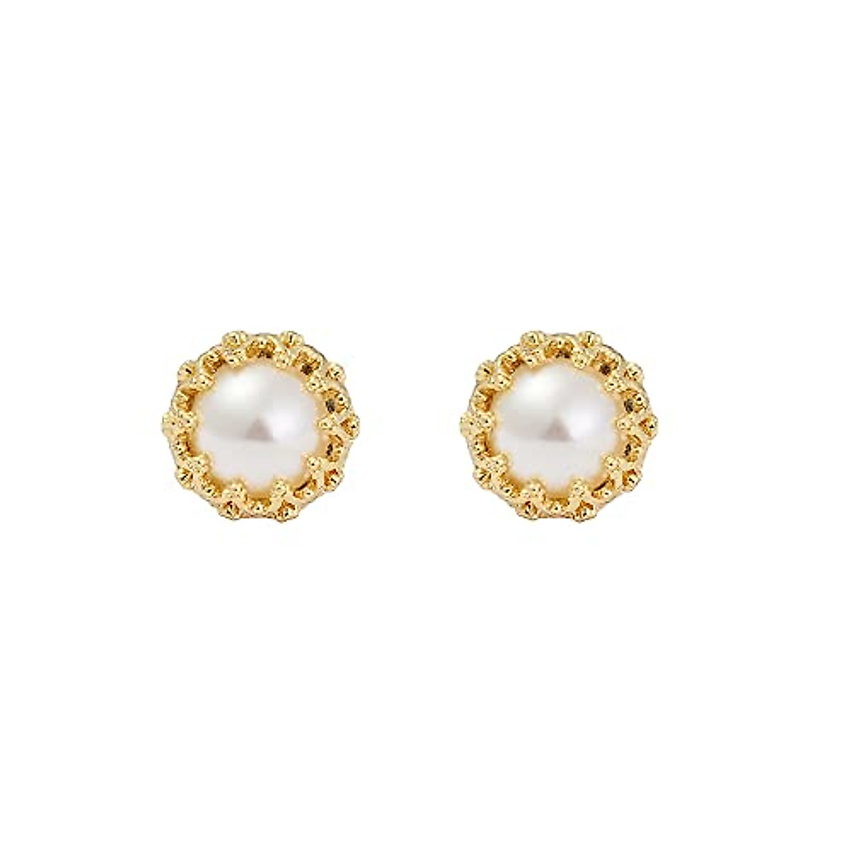 Magna Bijoux 14k Gold plated Brass Crown Pearl Stud Earrings (Gold Pearl)