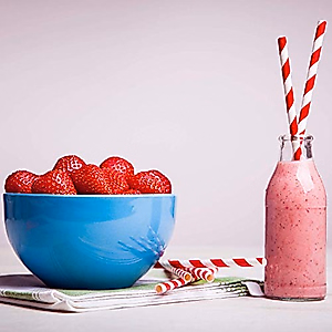 Weemium 200 Biodegradable Paper Straws - Durable & Eco-Friendly in 10 Color Stripes - Rainbow Drinking Straws & Party Decoration Supplies