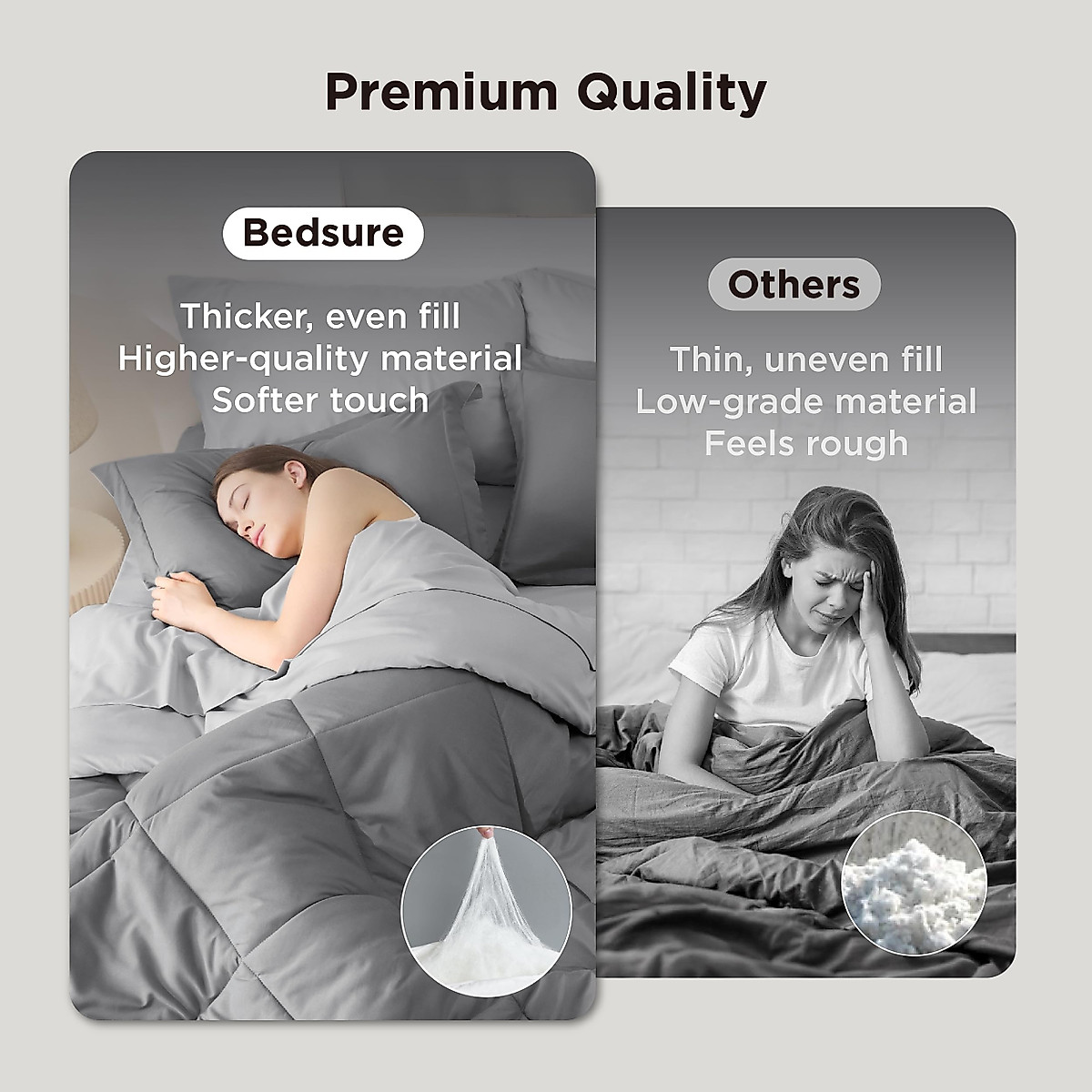 BEDSURE Queen Comforter Set - 7 Pieces Reversible Queen Bed Set Bed in a Bag with Comforters Queen Size, Sheets, Pillowcases & Shams, Grey Bedding Sets