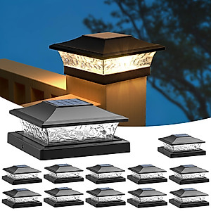 APONUO Deck Post Lights Solar Powered,6x6 Post Cap Solar Light 2 Color Mode Outdoor Waterproof for Fence Post Caps 4x4,6x6 Wood&4x4 5x5 Vinyl Deck Post Caps,Black,12 Pack