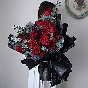 MLSG 20 Sheet Solid Color Heart Wrapping Paper - Waterproof Floral Bouquet Wrapping Paper, Florist Supplies Packaging Paper for Wedding Birthday Gift Wrap Paper (Black Gold)