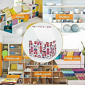 CaTaKu London Bus Cute Storage Bins with Lids Fabric Large Storage Container Cube Basket with Handle Decorative Storage Boxes for Organizing Clothes Shelves
