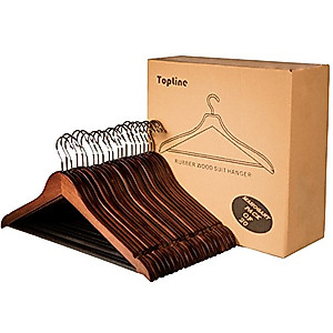 Topline Classic Wood Suit Hangers - 20 Pack (Mahogany Finish)