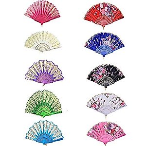 SITAER 10 PCS Colorful Folding Hand Fan Handheld Fans Summer Vintage Dancing Party Hand Fans for Girls Women … (Style 1)