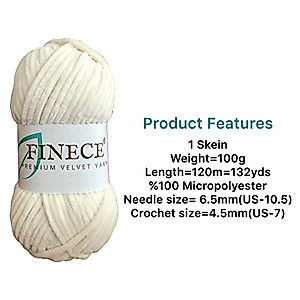 FINECE Soft Velvet Yarn Chenille Yarn for Crocheting Baby Blanket Yarn for Knitting 100 gr (132 yds) Fancy Yarn for Crochet Weaving Craft Amigurumi Yarn (1 Skein, 2020-Cream)