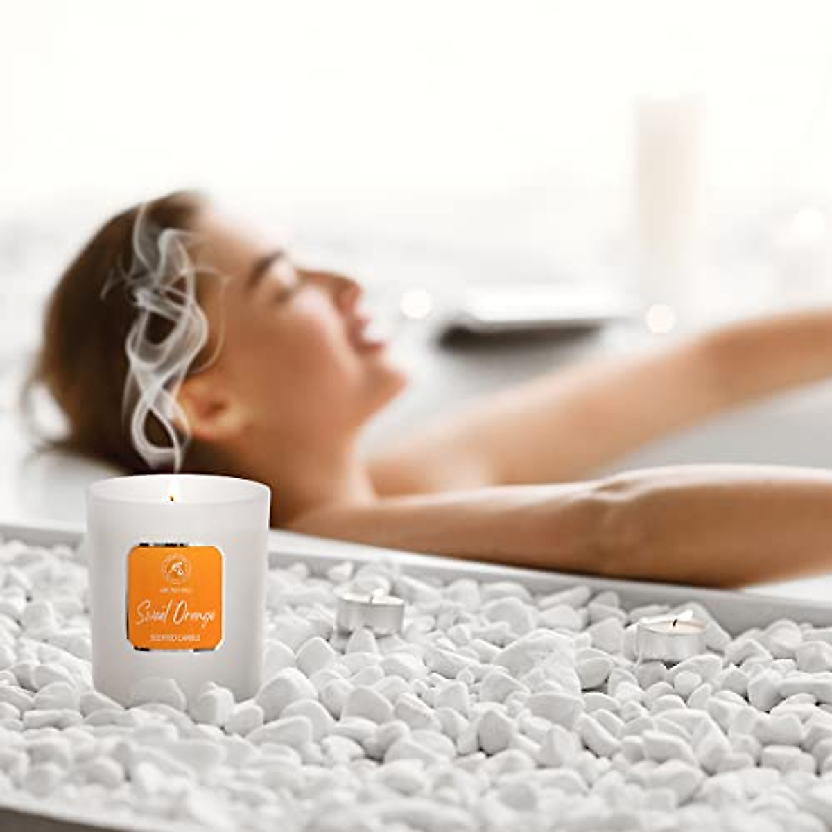 Scented Candle Sweet Orange - Essential Oil Aromatherapy Candle - Soywax Candle - Up to 45 Hours Burn Time - Glass Candle Gift - Luxury and Sensual Soy Wax Candle - Home Scented Candles