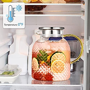 Glass Pitcher, ZBUFAN 60oz Glass Pitcher with Lid and Spout, 1.8L Glass Water Pitcher, Iced Tea Pitcher for Fridge, Pitchers Beverage Pitchers, Juice Lemonade Pitcher, Glass Carafe with Brush