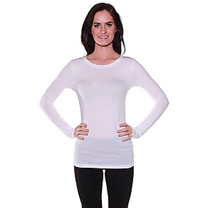 Active Basic Athletic Fitted Long Sleeves Crew Neck Tshirt Top Tee - White, L