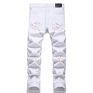 OIIIO Men's Patch Ripped Stretch Regular Fit Jean (40, 6624 White)