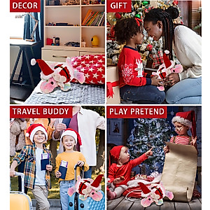 DolliBu Santa Rainbow Lying Moose Stuffed Animal Plush Toy - Super Soft Dress Up with Red Santa Claus Outfit, Cute Lying Moose Gift Perfect Holiday with Name Personalization - 9.5 Inch