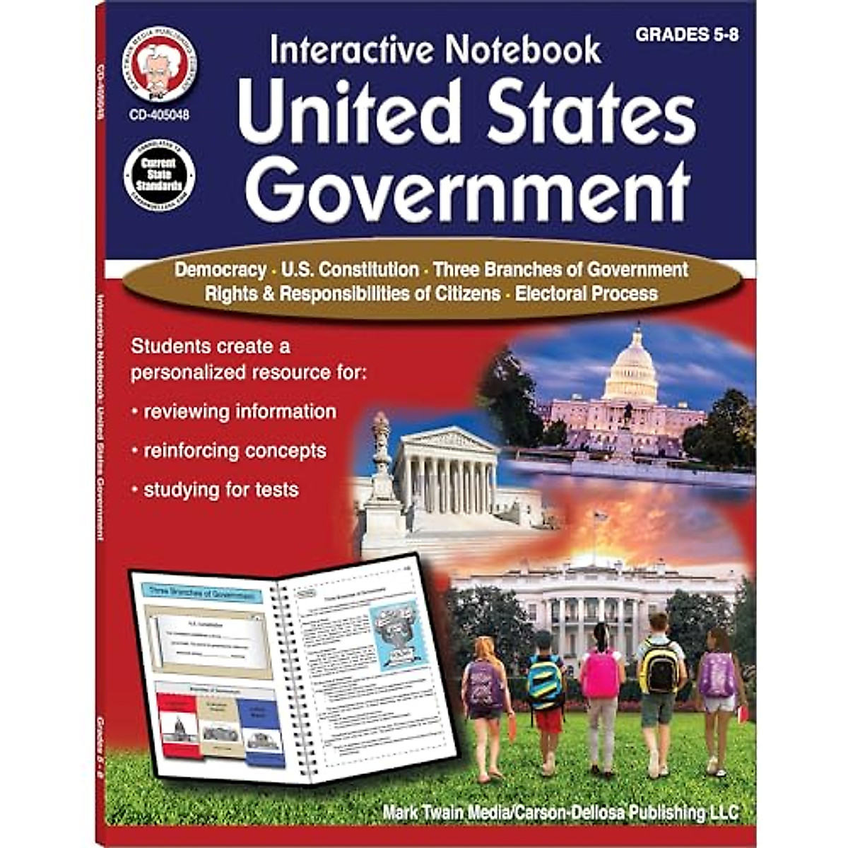 Mark Twain United States Government Interactive Books, Grades 5-8, US History, Constitution of the United States, and Branches Books, 5th Grade Workbooks and Up, Classroom or Homeschool Curriculum