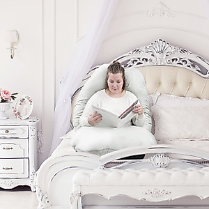 Acorn Baby Full Body Pillow - Light Gray 55 x 31in Firm Curved Body Pillow with Jersey Cover for Belly and Back Support