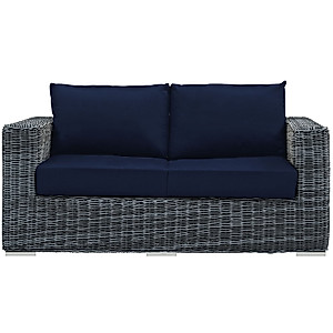 Modway EEI-1865-GRY-NAV Summon Wicker Rattan Outdoor Patio Sunbrella Loveseat in Canvas Navy