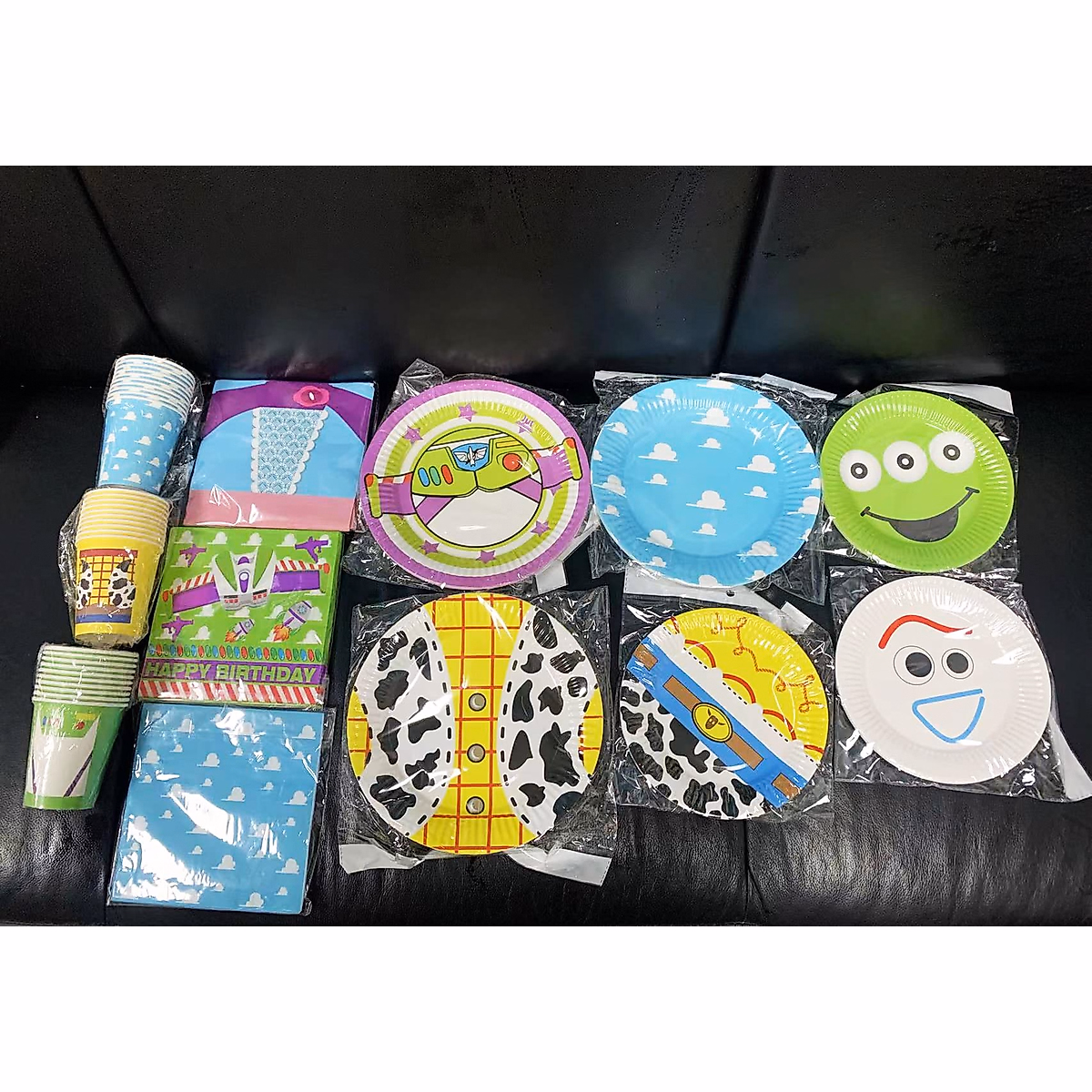 Cartoon Story Party Supplies 133pcs Party Decorations include Paper Plates Napkins Cups Tablecloth and Banner for Boys Girls 1st 2nd 3rd 4th Birthday Decor, Serve 30 Guest