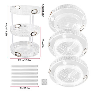 YSQCSJ 360° Rotating Multifunctional Shelf Kitchen Spice Organiser Large Capacity Cosmetic Organiser Transparent Storage Display Box, Fruit Tray, 3 Tiers Removable