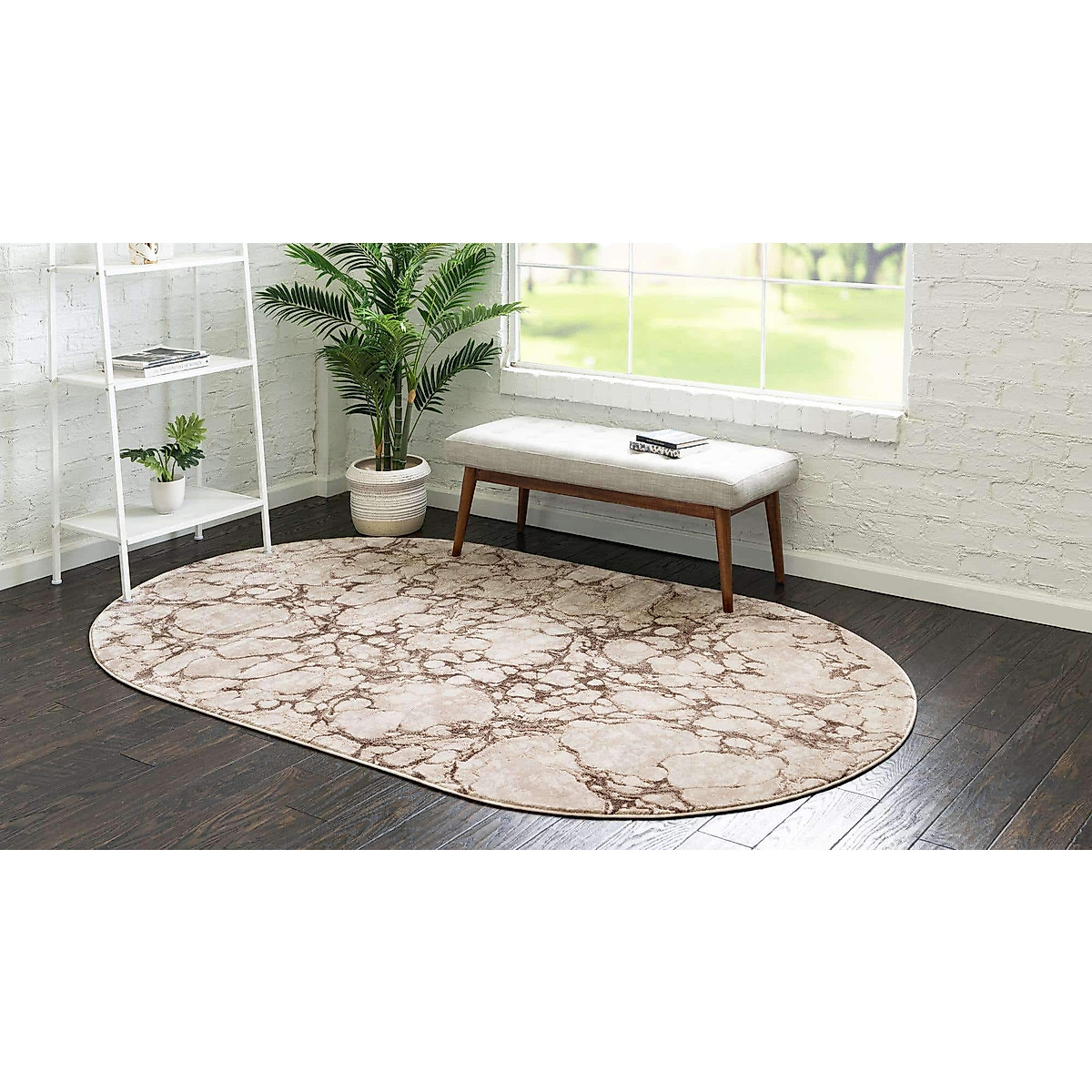 Unique Loom Oasis Collection Area Rug - Breeze (8' x 10' Oval, Brown/ Beige)