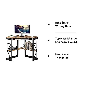VECELO Corner Computer Desk Writing Smooth Keyboard Tray & Storage Shelves,Compact Home Office Triangle Table, Antique Brown