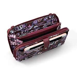 Sakroots Womens Canvas, Large Smartphone Crossbody Bag in Coated Canvas Convertible Purse with Detachable Wristlet Strap I, Cabernet Bloom, One Size US