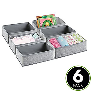 mDesign Fabric Drawer Organizer Bins, Kids/Baby Nursery Dresser, Closet, Shelf, Playroom Organization, Hold Clothes, Toys, Diapers, Bibs, Blankets, Lido Collection - 6 Pack - Gray