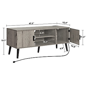 Quimoo TV Stand for 55 inch TV, LED Entertainment Center with LED Lights & Power Outlet, TV Console with 2 Cabinets & Open Shelf, Media Console for Living Room, Bedroom, Grey