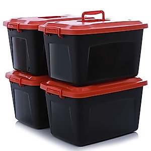 Citylife 17 QT Plastic Storage Bins with Latching Lids Stackable Containers for Organizing Garage Heavy Duty Storage Box with Handle Large Tote, Black/Orange, 4 Packs