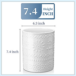 LOVECASA Extra Large Kitchen Utensil Holder, 7.4" Ceramic Utensil Holder For Kitchen Countertop With Heavy And Sturdy Base, Farmhouse Utensil Holder For Kitchen Décor, Utensil Crock Organizer, White