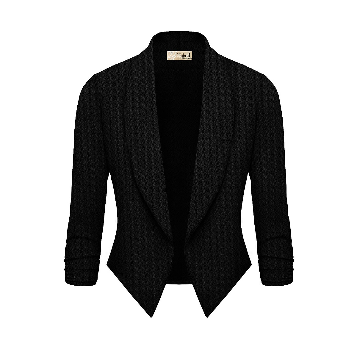 Hybrid & Company Lightweight Open Front Cardigan Classic Ruched Sleeve Work Office Blazer Suit Jackets Black