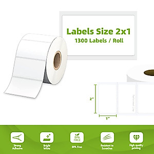 2" x 1" Direct Thermal Label Multipurpose Address Perforated & Compatible with Rollo, Zebra, & Other Label Printers (2"X1" 1300 Labels X 12Rolls)