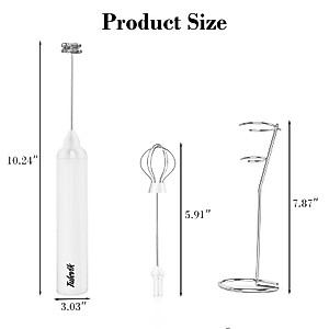 Tulevik Milk Frother Handheld, Electric Frother Wand With Stand, Coffee Frother With USB Rechargeable 3 Speeds, Mini Frother for Coffee Latte, Cappuccino, Hot Chocolate, Matcha, Egg - White