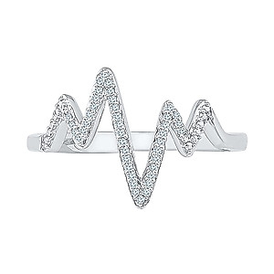 DGOLD Sterling Silver White Round Diamond Heart Beat Ring (0.10 CTTW)