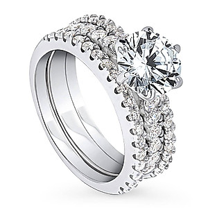 BERRICLE Sterling Silver Solitaire Wedding Engagement Rings 2 Carat Round Cubic Zirconia CZ Ring Set for Women, Rhodium Plated Size 10
