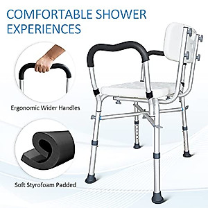 Bath Chair with Arms, Medical Shower Seat, Bariatric Bath Stool Safety Shower Bench with Reinforced Crossing bar for Elderly, Adults, Disabled