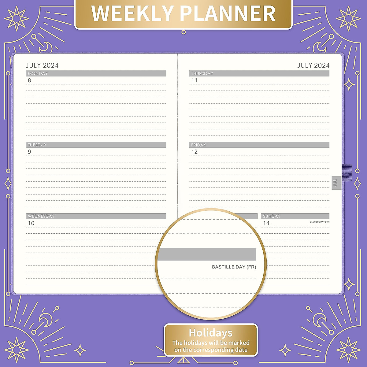 2024 Planner - 2024 Weekly Monthly Planner, Janaury 2024 - December 2024, 5.75" x 8.25", Faux Leather Planner 2024 with Back Pocket & 40 Notes Pages - Medium Purple