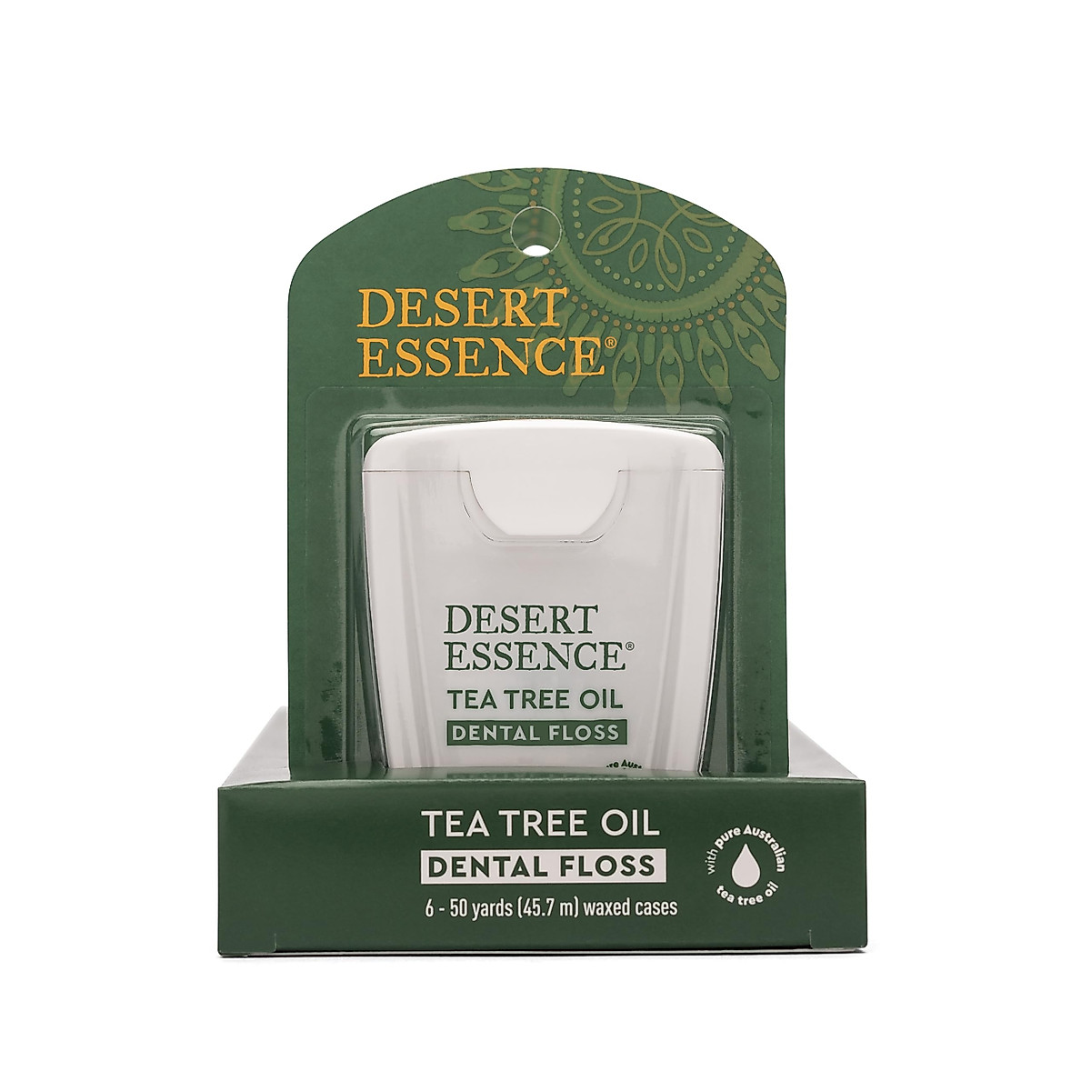 Desert Essence, Tea Tree Dental Floss 50 yd - Gluten Free - Cruelty Free - Naturally Waxed with Bees Wax - No Shred Floss - Tea Tree Oil - Removes Plaque and Build Up, pack of 6