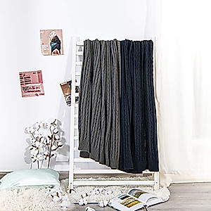 NTBAY 100% Pure Cotton Cable Knit Throw Blanket, Super Soft Warm 51x67 Knitted Throw Blanket for Couch, Sofa, Chair, Bed - Extra Cozy, Machine Washable, Comfortable Home Decor, Navy