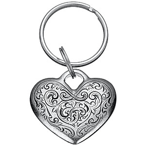 DANFORTH Florentine Heart Keychain Handcrafted Pewter Love Keychain For Her – 1 ½” Tall, Made In USA