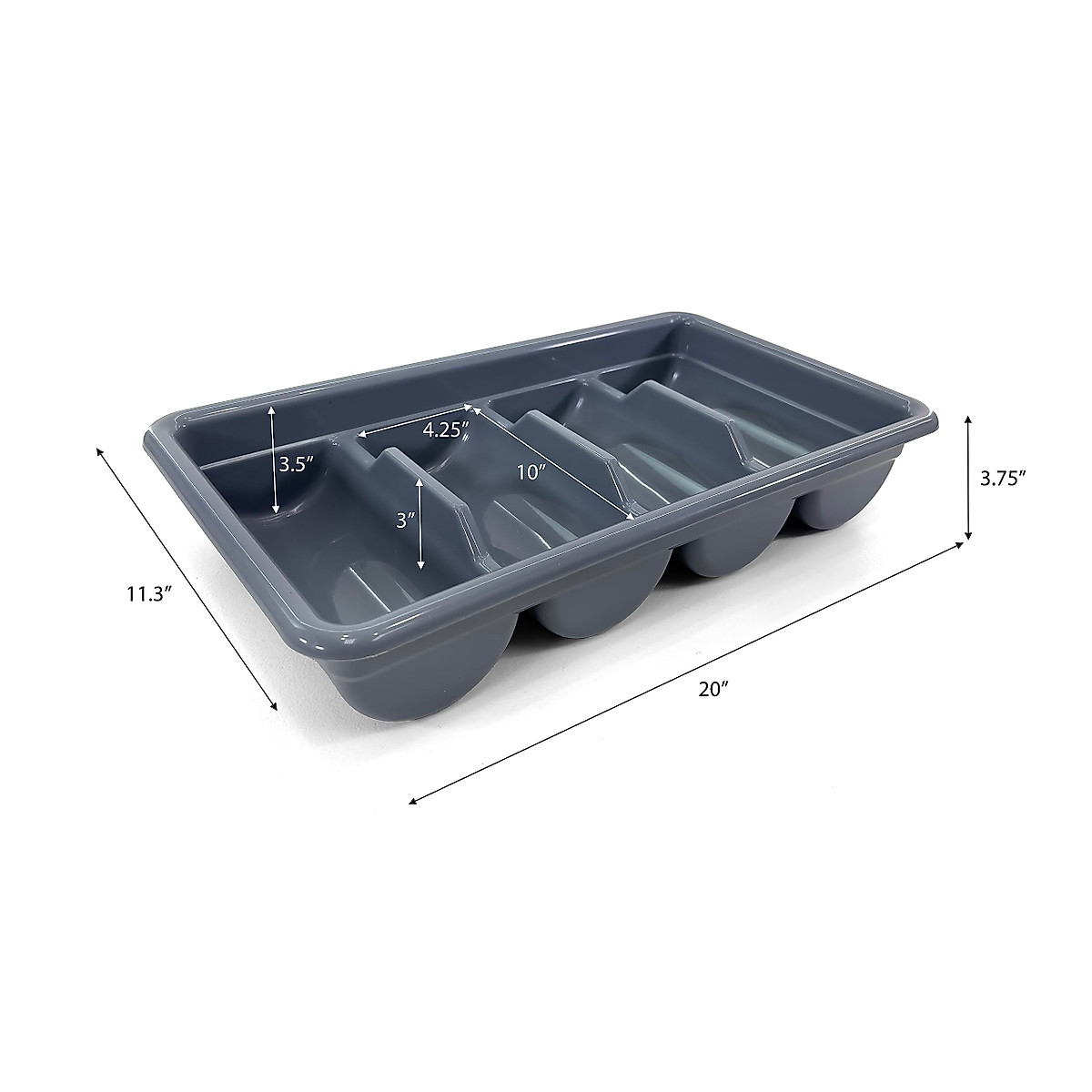 Farag Janitorial Cutlery Bin | Flatware Bin 4 Compartment Plastic | Commercial Cutlery Box Gray | Polypropylene Plastic.