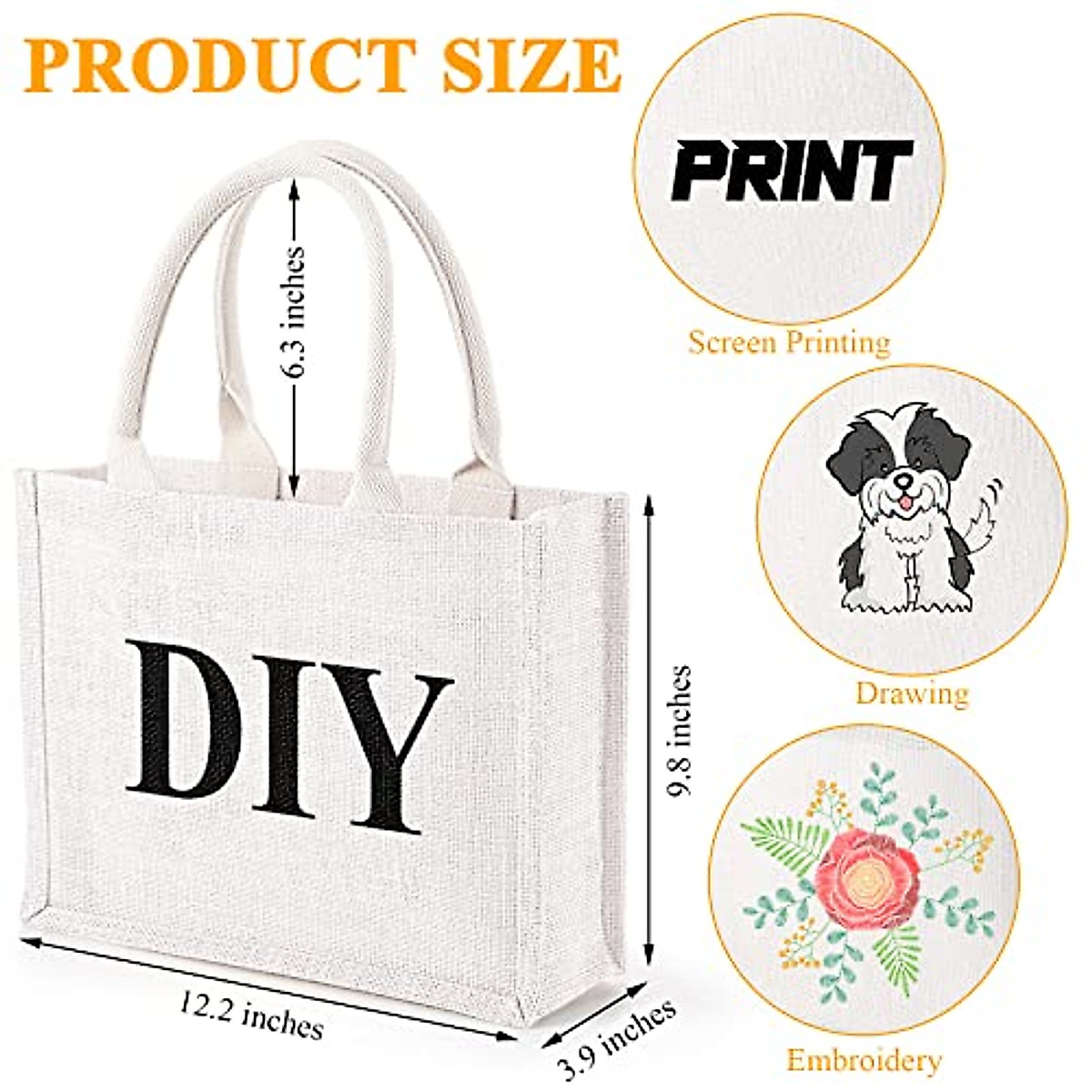 12 Pieces Burlap Tote Bags with Handles Reusable White Jute Tote Bag for Bridesmaid Gift Wedding Bachelorette Party Favors Shopping DIY Crafts Bags, 12.2 x 3.9 x 9.8 Inch