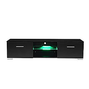 KUJYBG LED TV Tables for Living Room 57 Inch TV Cabinet Stands Furniture TV Unit Bracket with 2 Drawers and Glass Shelves
